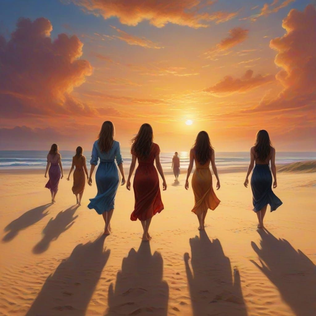 Promptsperiments - Silhouette Walkers in Golden Sunset: Digi...