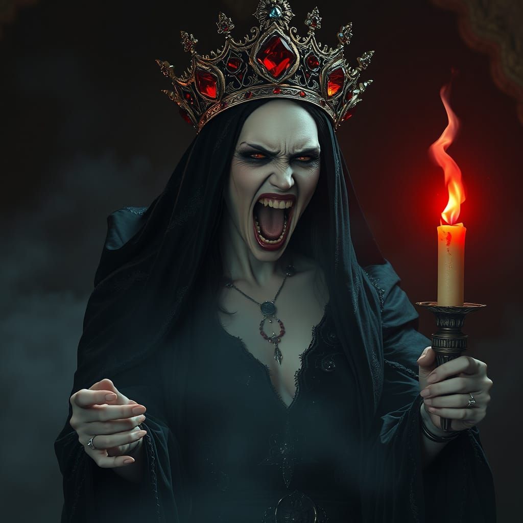 Ethereal Vampire Queen Unleashes Fury in Dark, Mys... - AI Art