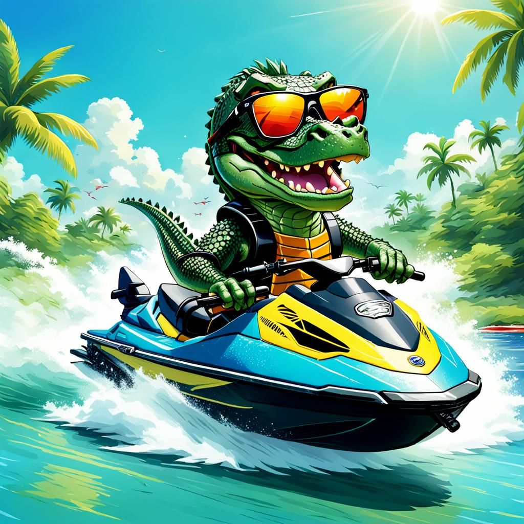 This Gator Loves His Jet Ski - AI Generated Artwork - NightCafe Creator