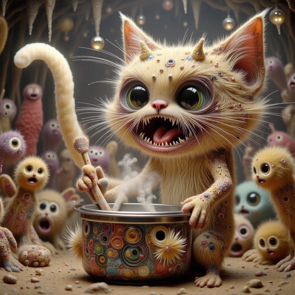 grumpy cat - Fierce Feline Portrait in a Dark Cyberpunk Aest...