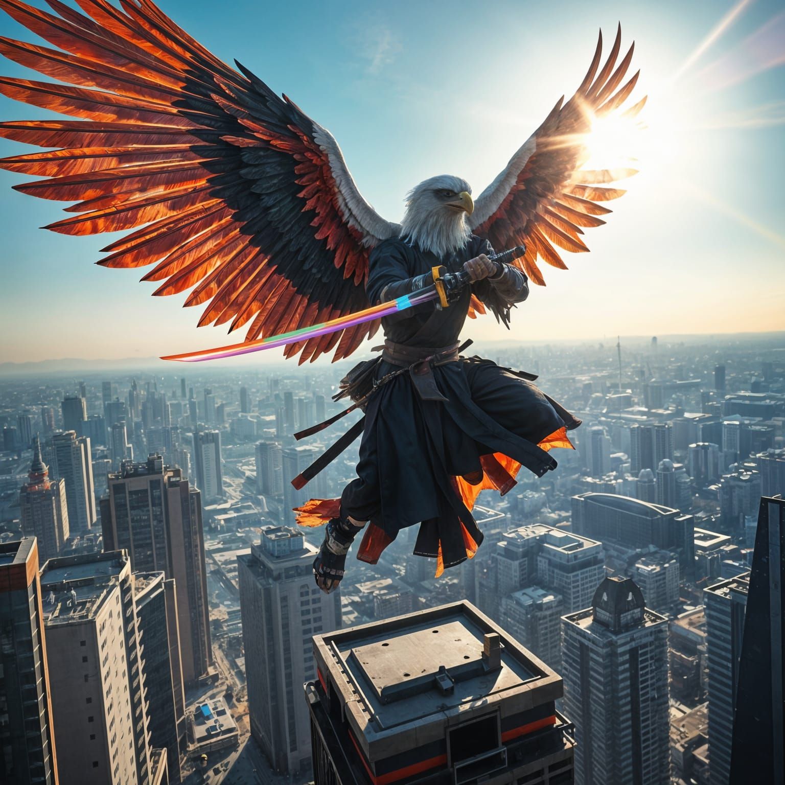 Eagle _ Samurai _ # 08 - Cyberpunk Eagle Samurai Takes Fligh...