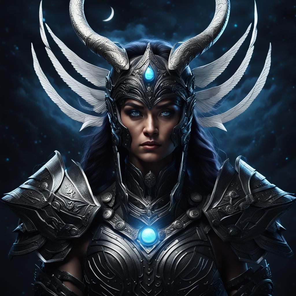 Head and shoulders portrait of a majestic evil valkyrie goddess. - AI ...