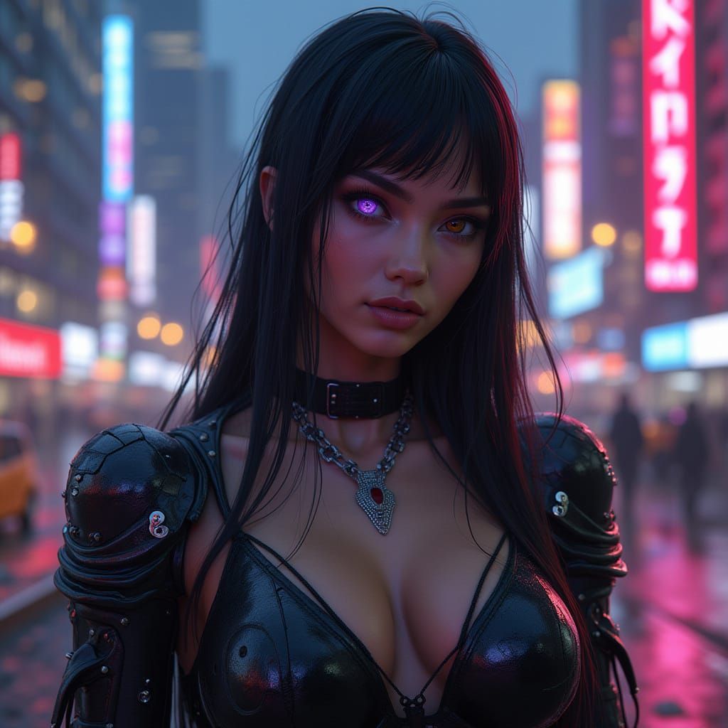 Cyborg Goddess in Neon Metropolis - AI Art