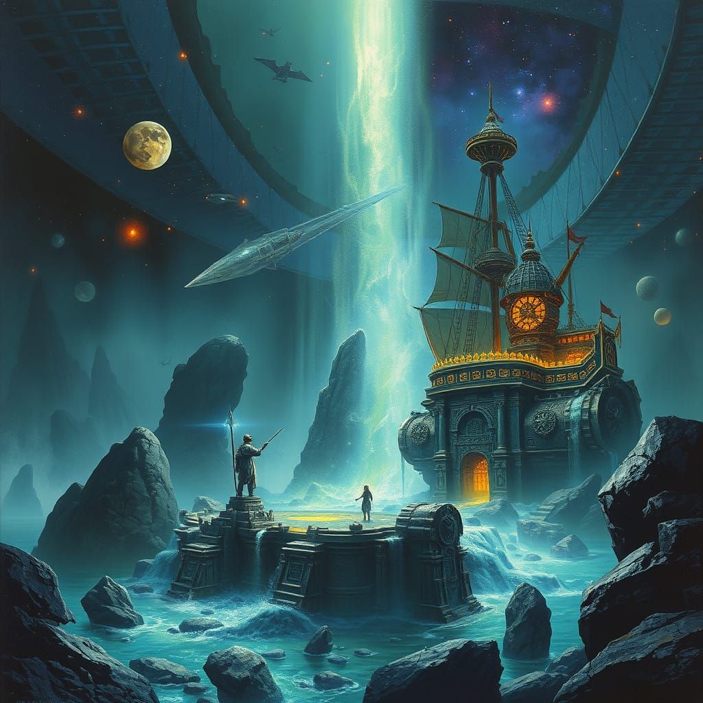 Galactic Pirate's Ancient Spaceport Shrine - AI Art