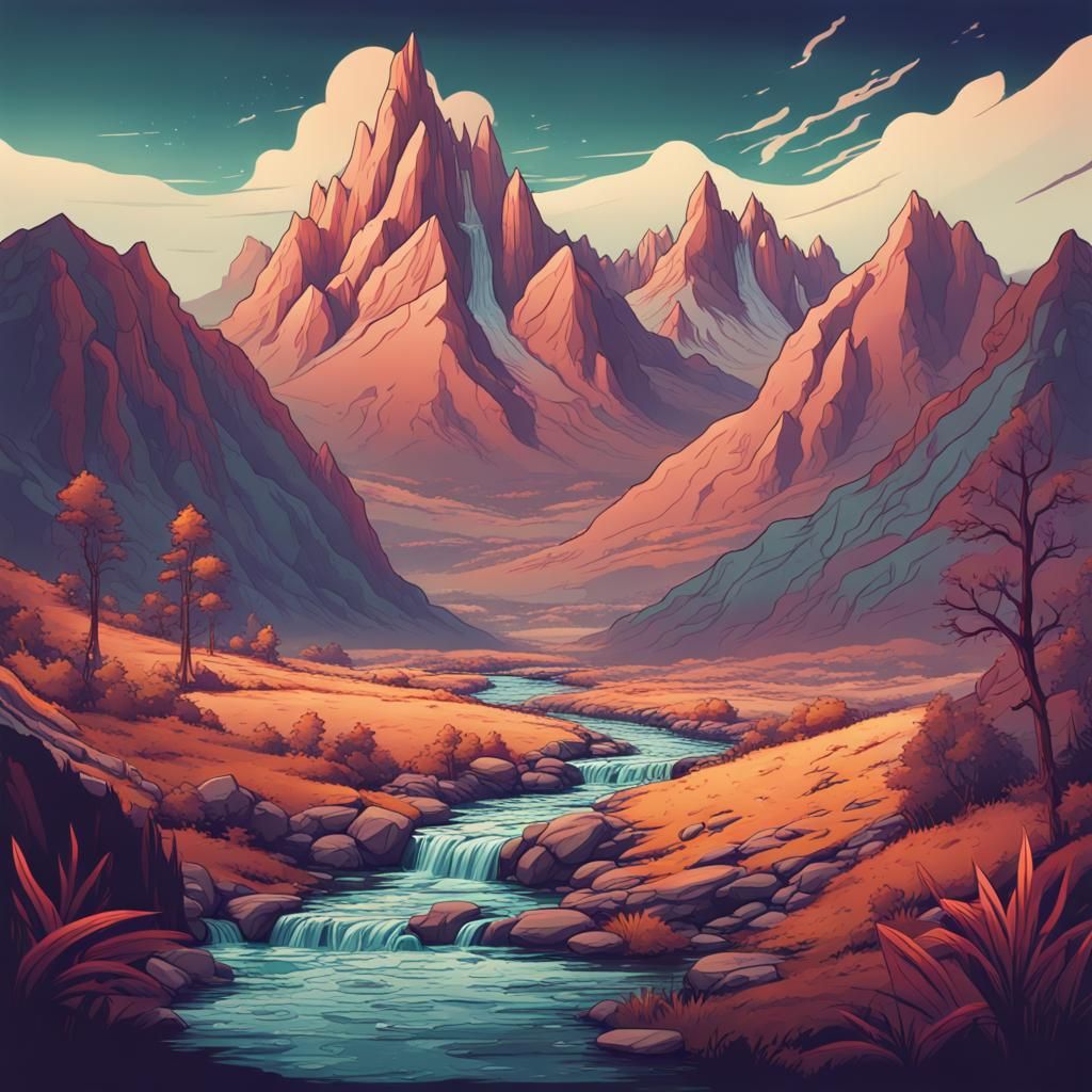 Retro Mountain Peaks - AI Generated Artwork - NightCafe Creator