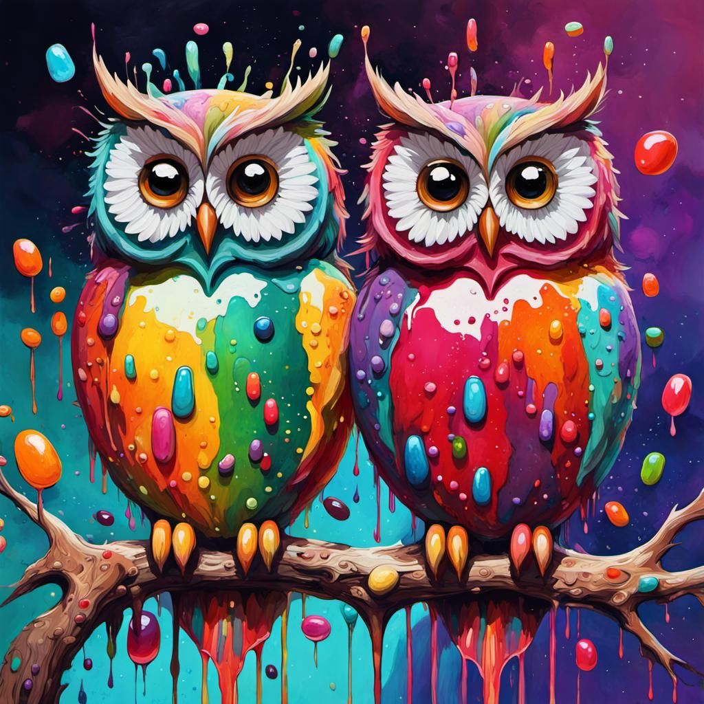 ""Fantastic fantasy Jelly Bean Owls, Speedpaint with large brush ...