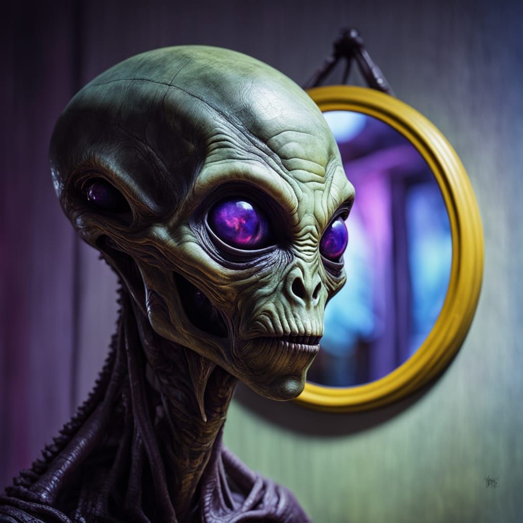una imagen de aliengena - Surreal Alien Portrait in Vibrant...