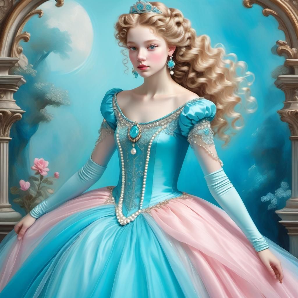 Beautiful and thin princess with caramel blonde ringlet hair, full ...