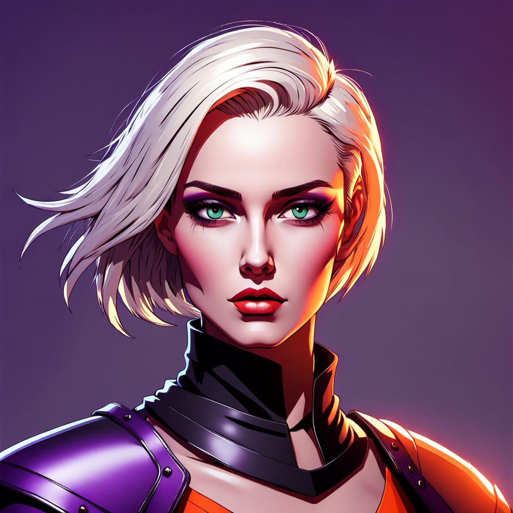 Androgynous Warrior with Vibrant Pixelcut Hair and... - AI Art