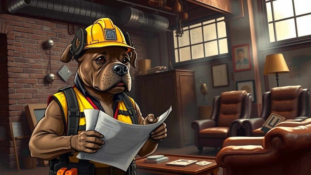 Gritty Construction Worker Pitbull and Film Noir D... - AI Art