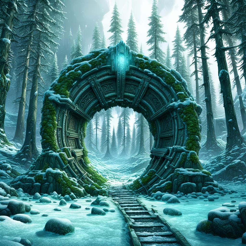 interplaner rift portal in the green temperate forest showing inside of ...