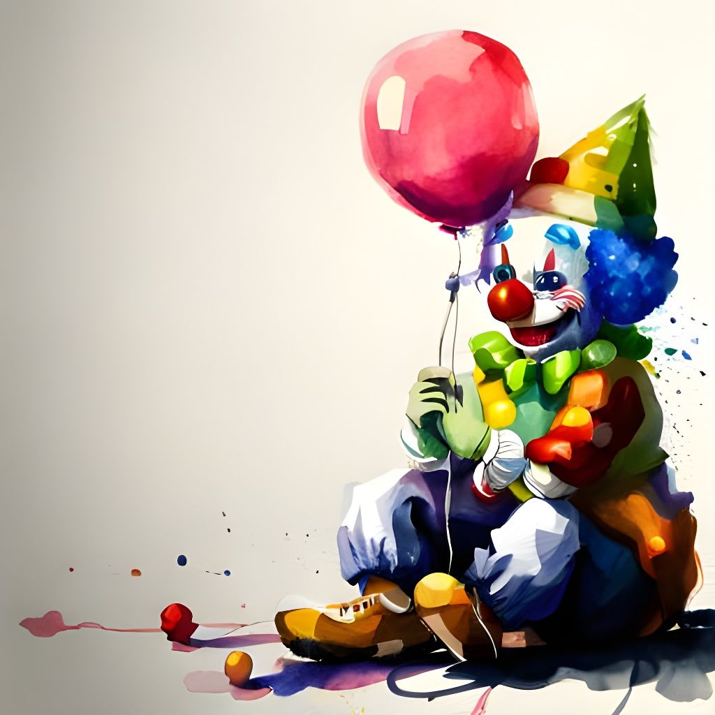 close-up watercolor painting of cute Sad clown sitting alone with ...