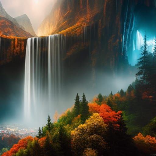 Waterfall - AI Generated Artwork - NightCafe Creator