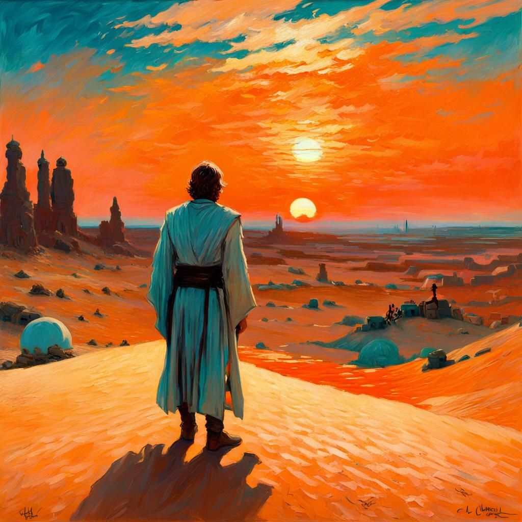 Luke Skywalker watching the double sunset on Tatooine. Claude Monet ...