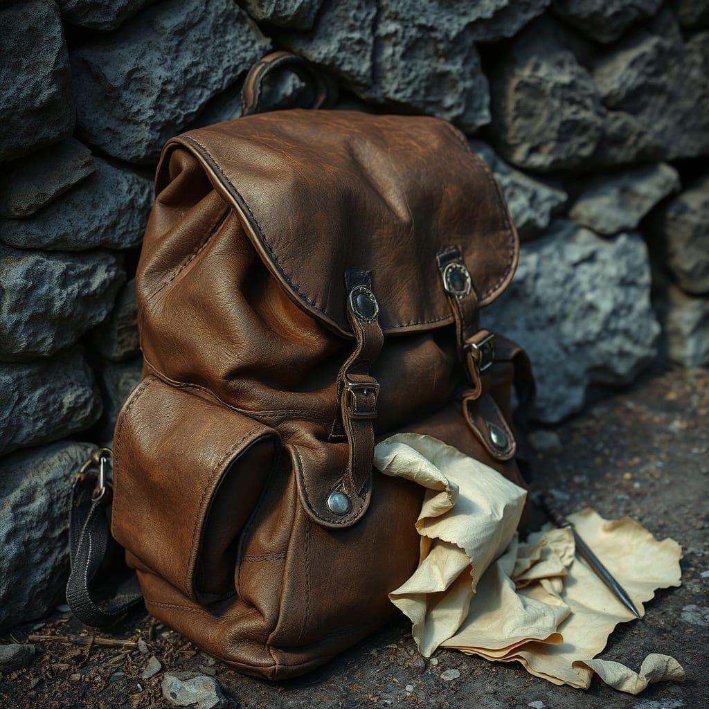 Used backpack - Distressed Leather Backpack Against Rugged S...