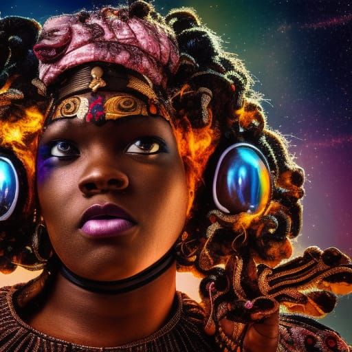 menacing and fiercesome dark skin funk musician male and female God and ...