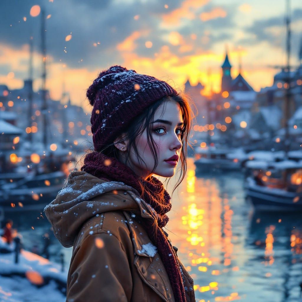 Lonny on a Cold Morning - Winter Harbour Scene, in a Magical...