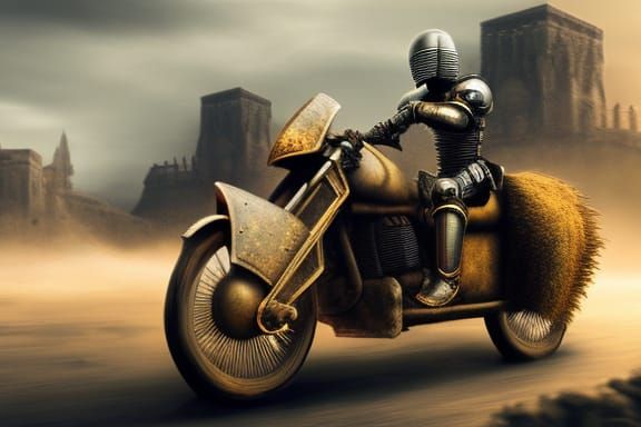 Armored knight riding motorcycle - AI Generated Artwork - NightCafe Creator