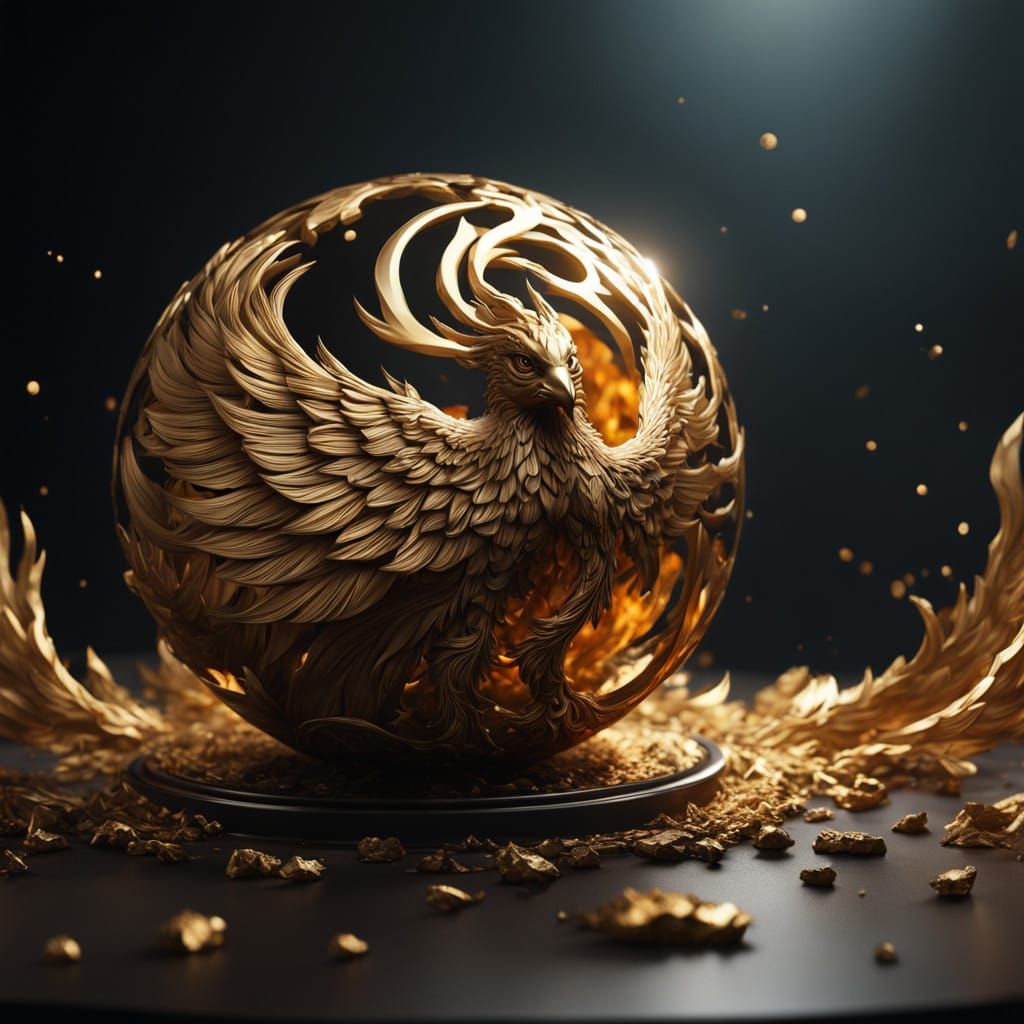 Phoenix Orb - Phoenix in Luxurious Golden Clay Orb