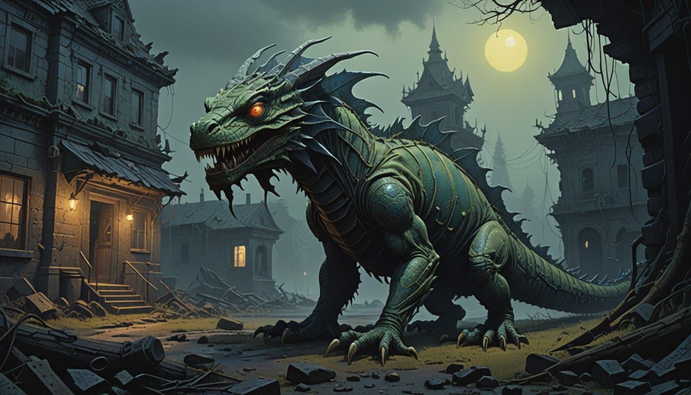 Mystical Basilisk in Dark Fantasy Realm with Unrea... - AI Art