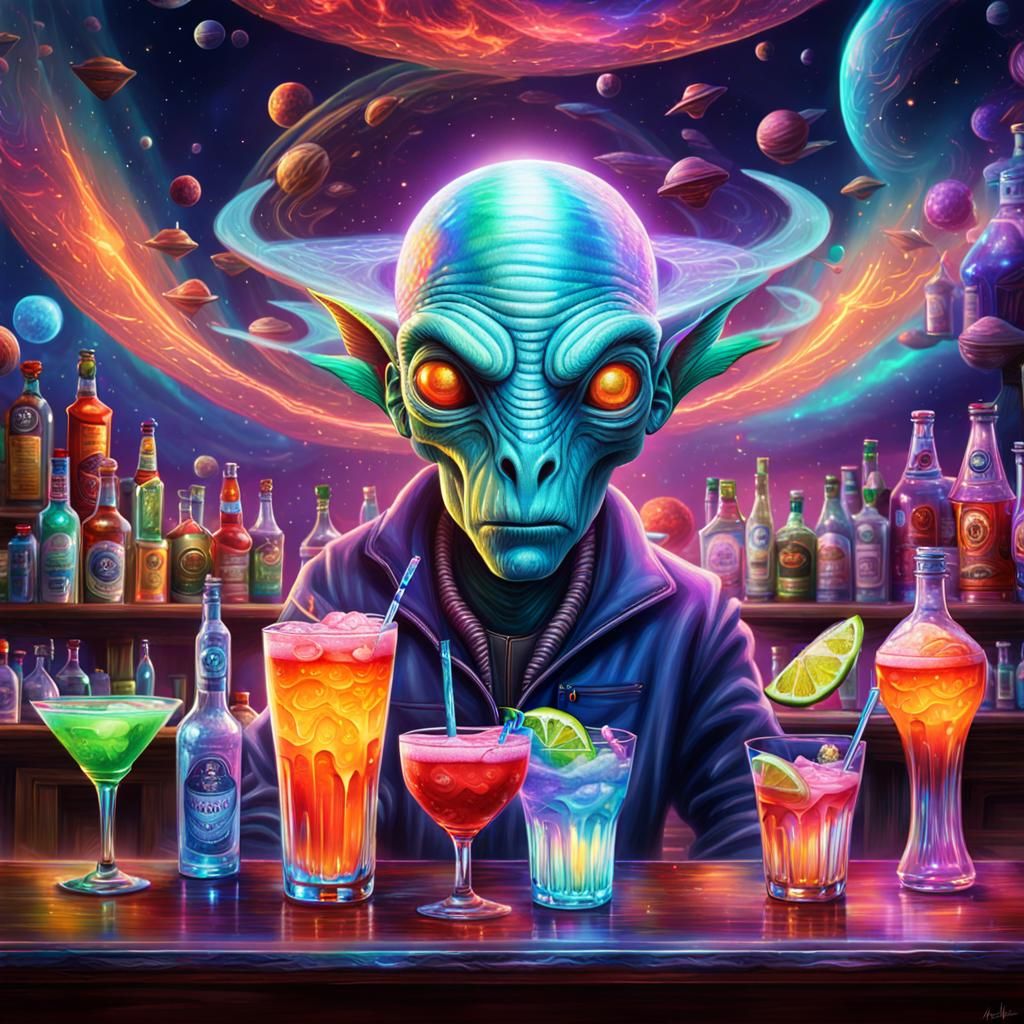 A Bartender (2.0), serving a bunch of Aliens drinks. - AI Generated ...