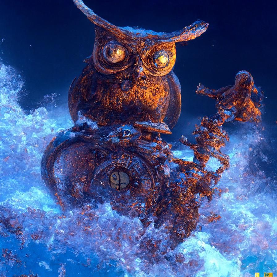 A clockwork owl on the ocean - AI Generated Artwork - NightCafe Creator