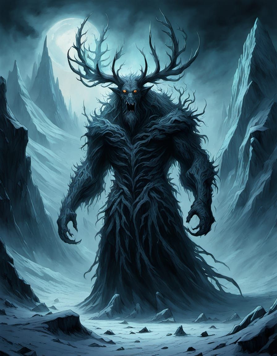 Ethereal Crimson Beast Awakens from Winter's Abyss - AI Art