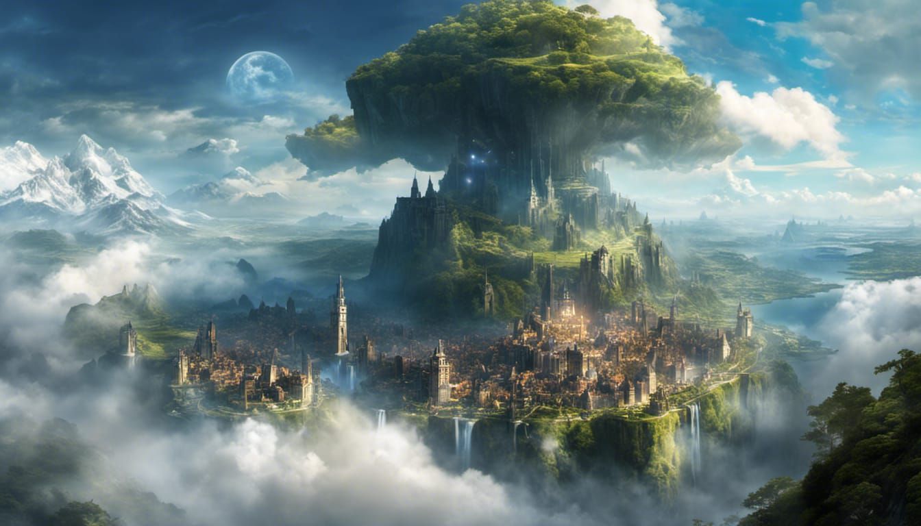 Avalon, floating island city above the earth, where the Gods gather to ...