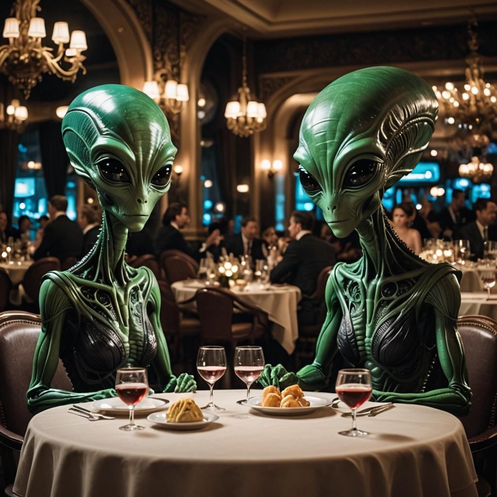 Two aliens on a date in a fancy restaurant. - AI Generated Artwork ...