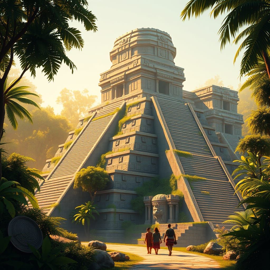 Ancient Mesoamerican Temple Rises from Tropical Ju... - AI Art