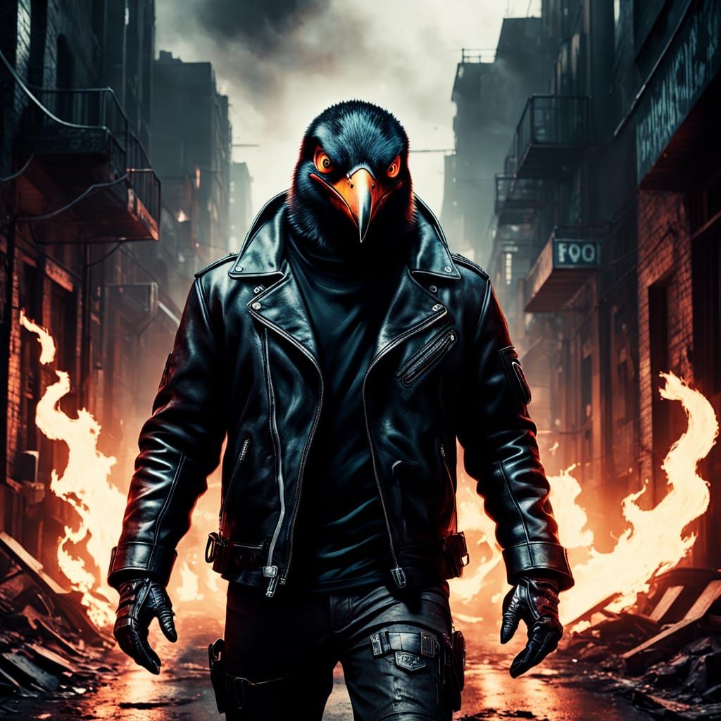 Cyberpunk Penguin Unleashed by Hellish Flames - AI Art