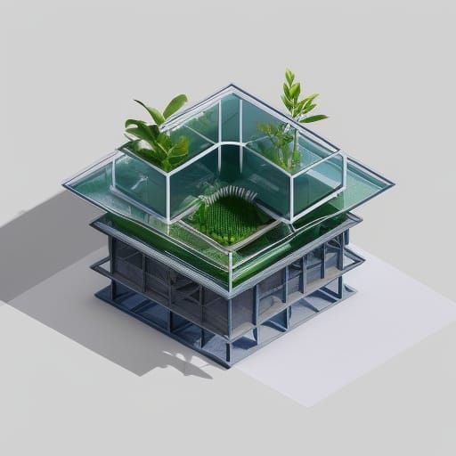 Isometric art :: Isometric view of a solarpunk greenhouse :: vines ...