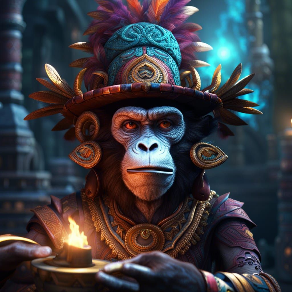 Aztec sorcerer monkey doing Magic,hat - AI Generated Artwork ...