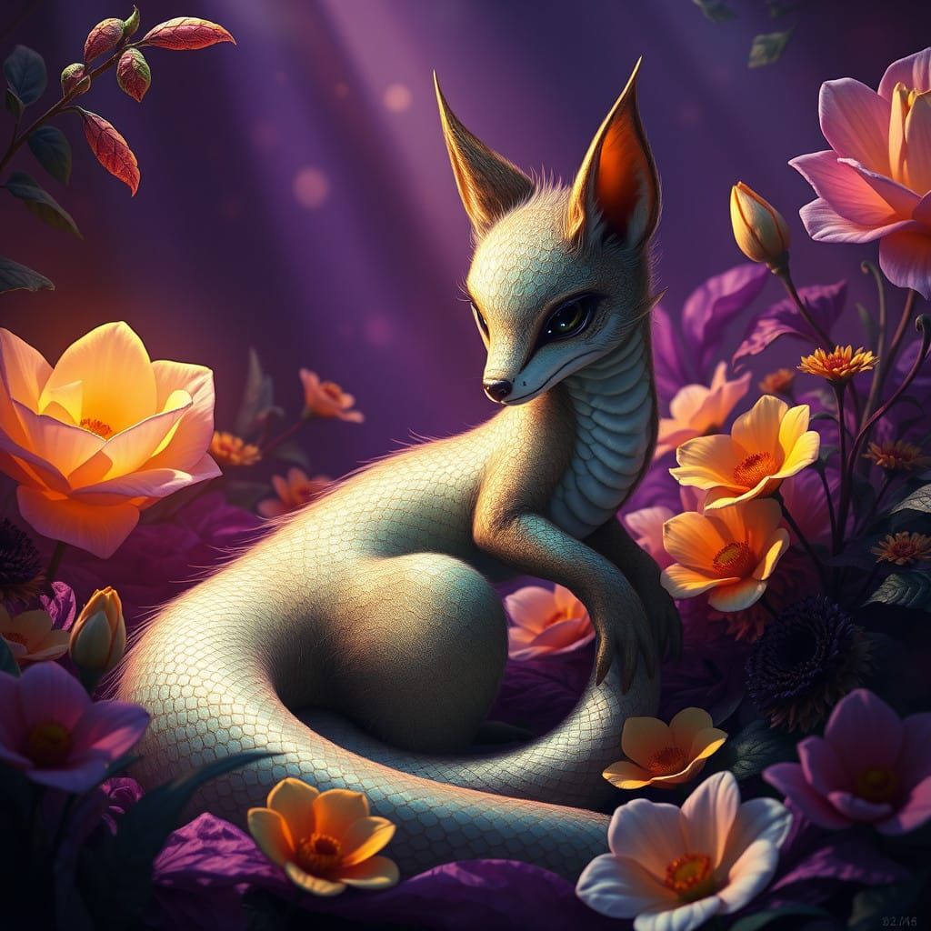 Fox Snake Fusion - Enchanted Fox-Snake Fusion in Art Nouvea...
