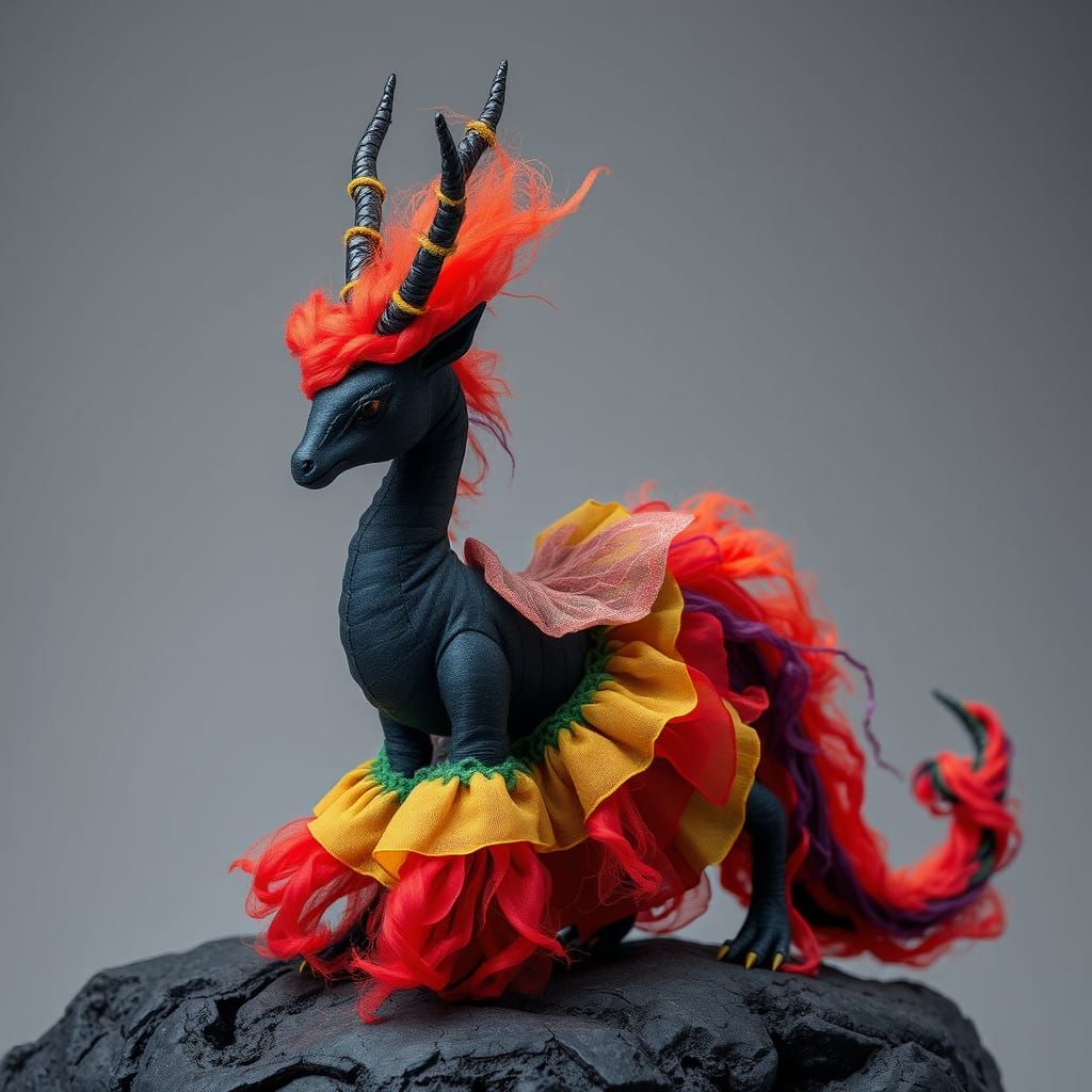 Vibrant Fabric Beast Unfolds in the Shadows - AI Art