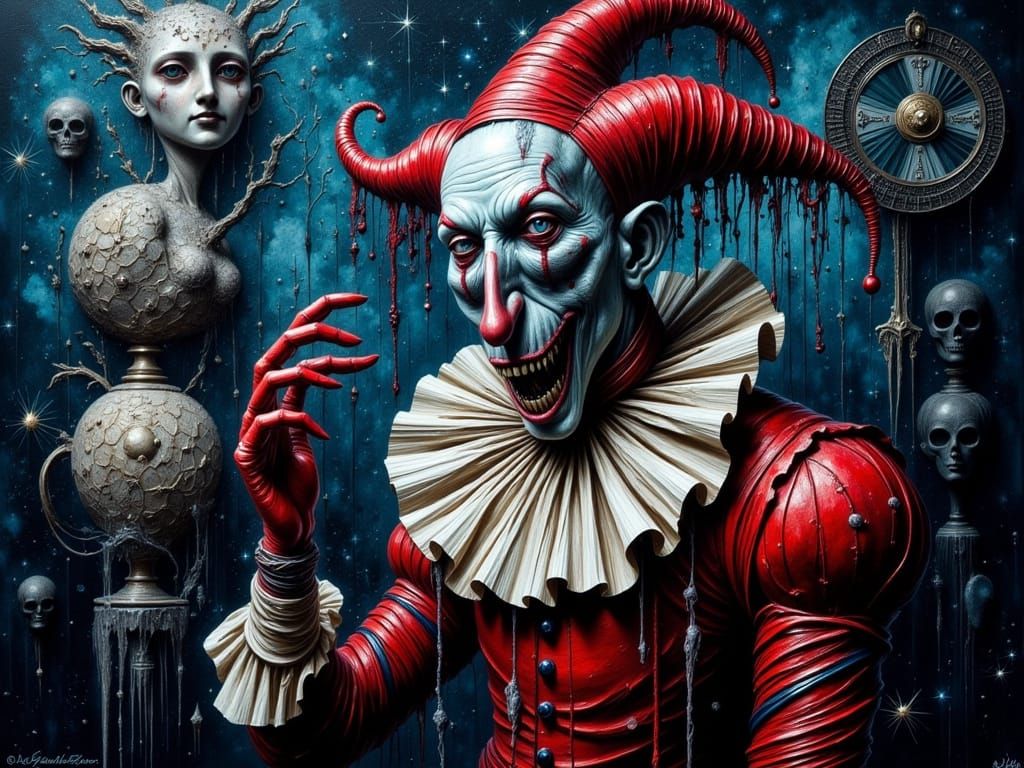 Surreal Jester w/baggy eyes - Surreal Jester in Impasto Oil...