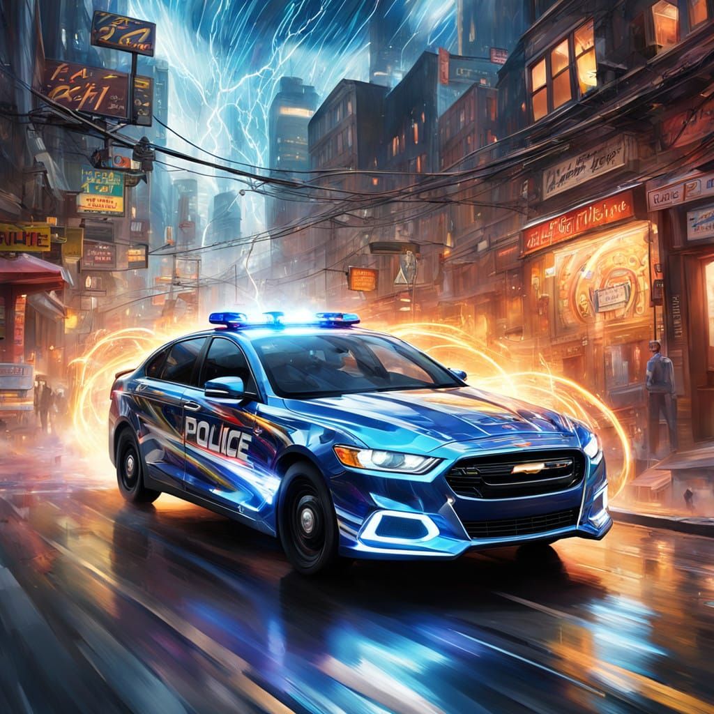 High-Tech Police Car with Rainbow Lightning Sirens... - AI Art