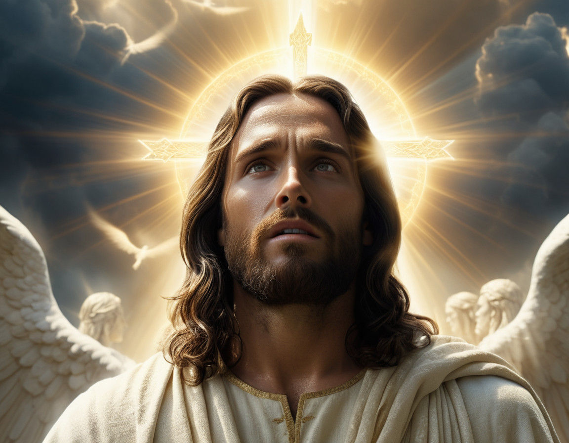 Jesus Christ Ascends with Angelic Host in Golden G... - AI Art