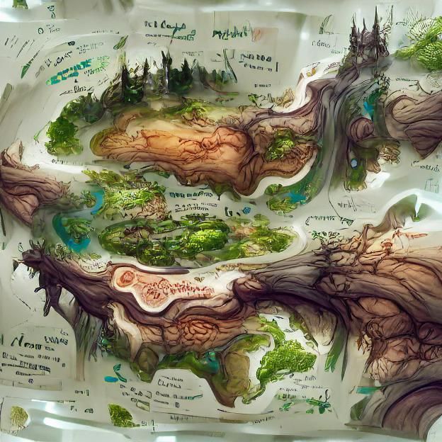 A detailed map of a fantasy world with vast forests and one gigantic ...