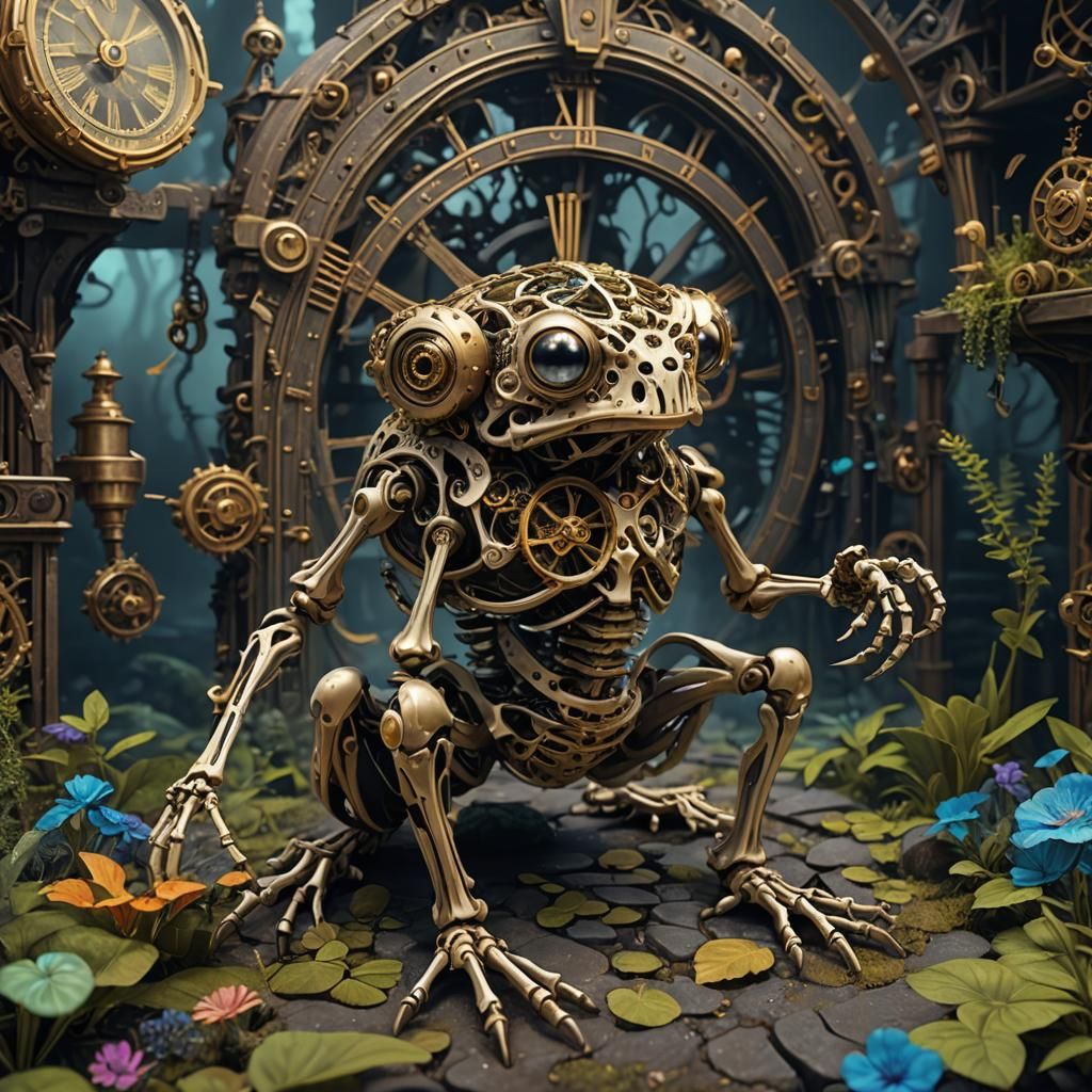 A clockwork toad skeleton - AI Generated Artwork - NightCafe Creator