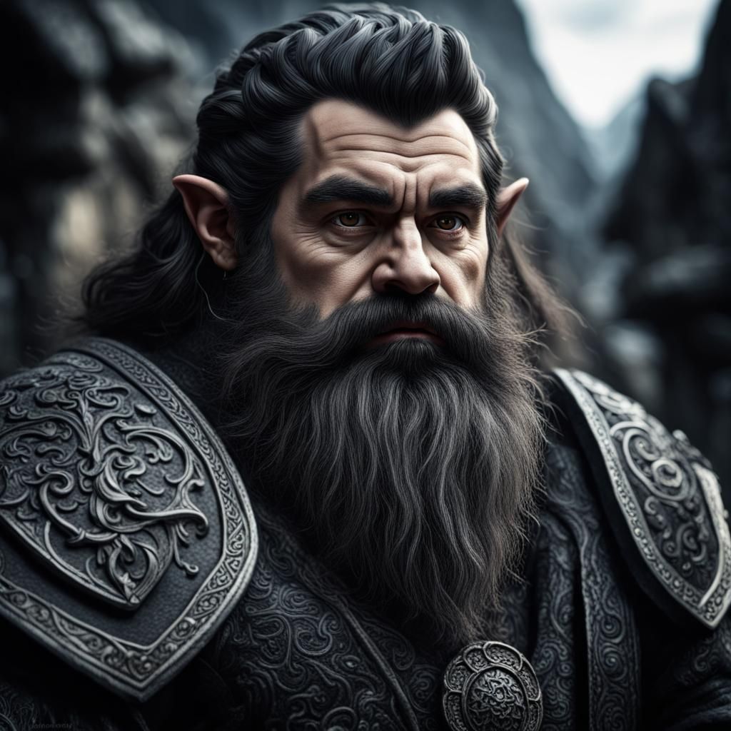 Dwarf dressed in black, with black hair and black eyes who looks like ...