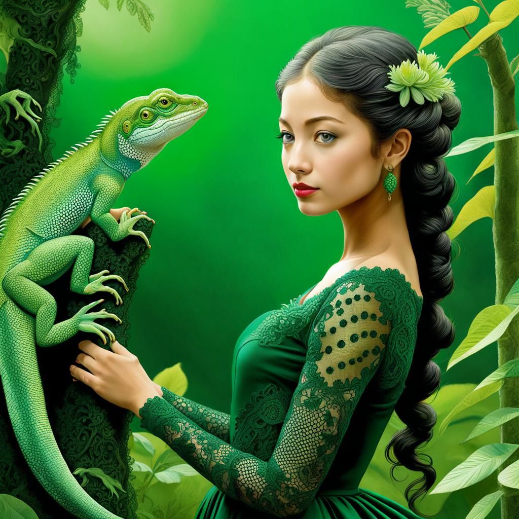 Girl with lizard - AI Generated Artwork - NightCafe Creator