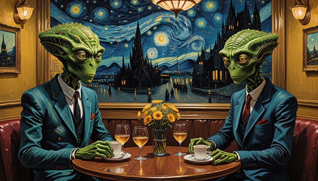 Whimsical Intergalactic Romance in Brushwork - AI Art