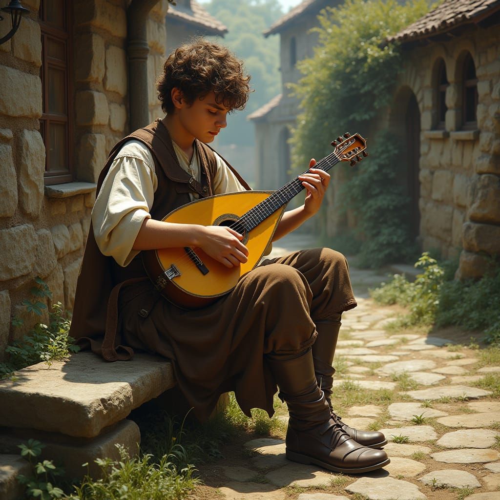 Medieval guitar player - Medieval Musician Lost in Melanch...