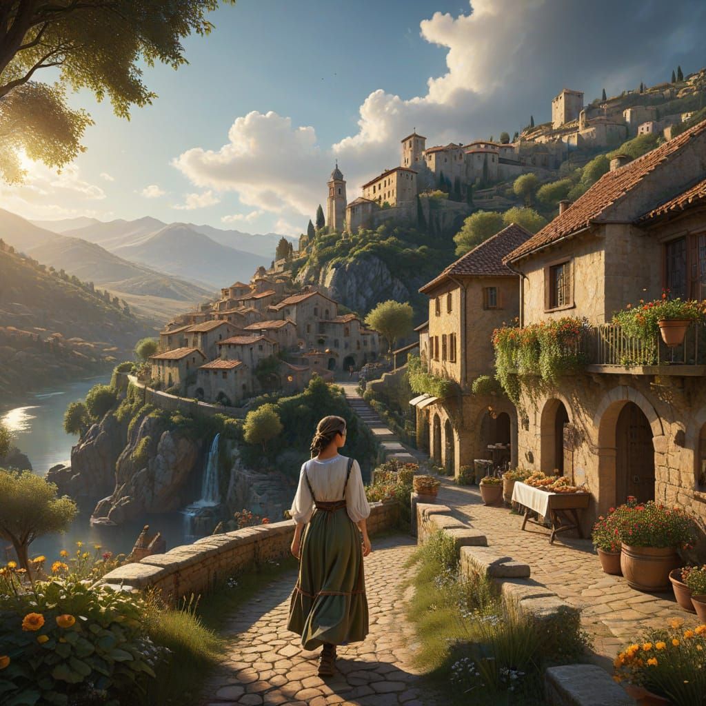 Italian Renaissance Village in Romanticism Style - AI Art