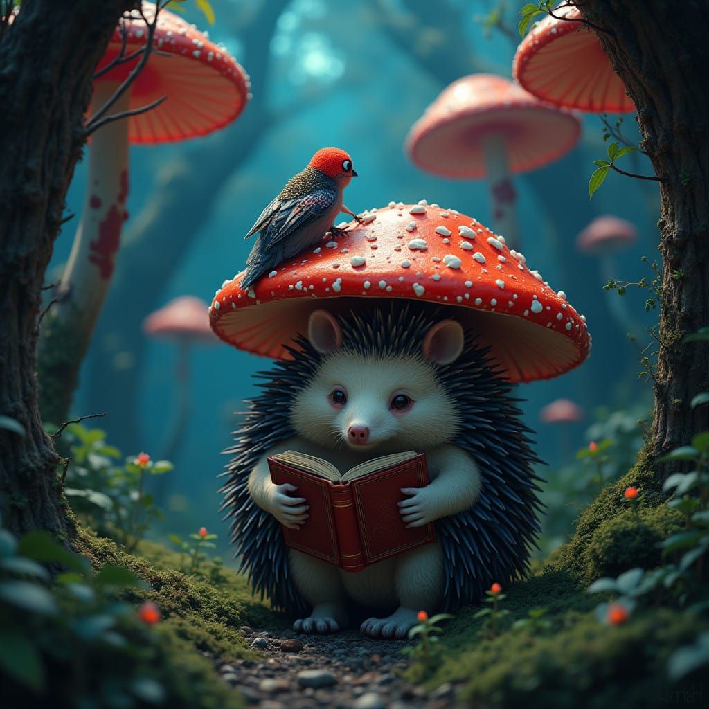 Mystical Hedgehog-Fly Agaric Hybrid in a Whimsical... - AI Art