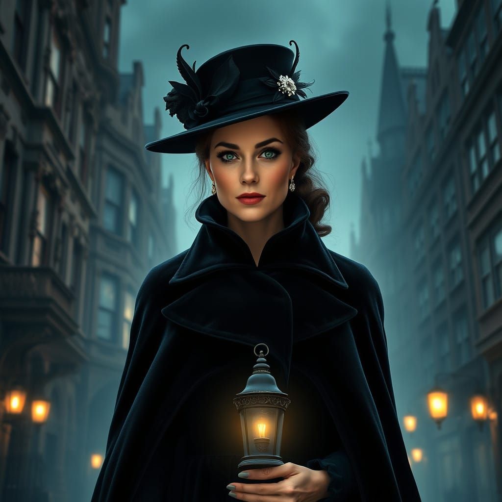 Elegant Spy Emerges from Misty Streets of 1850s Ne... - AI Art