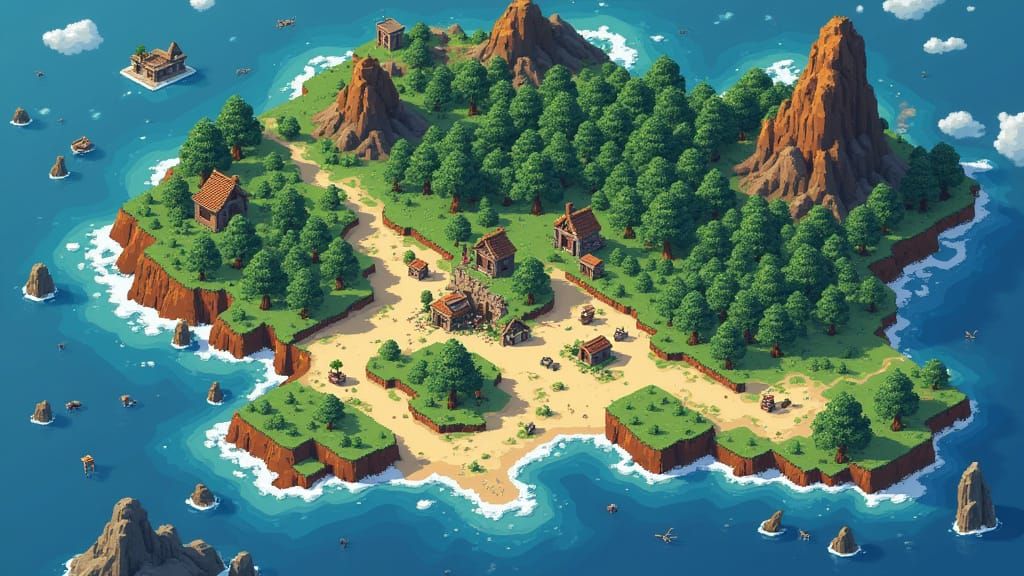 Pixel Art Minecraft World Map with Biomes and Icon... - AI Art