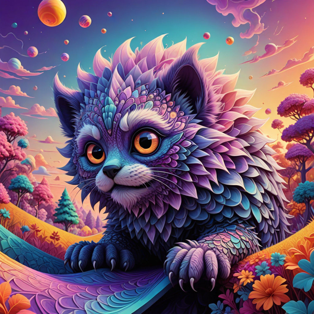 Ball of fur - Whimsical Fractal Creature in Vibrant Park