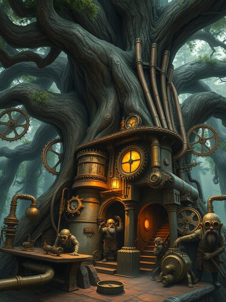 Dwarven Treehouse - Steam-Powered Dwarven Treehouse Amidst M...